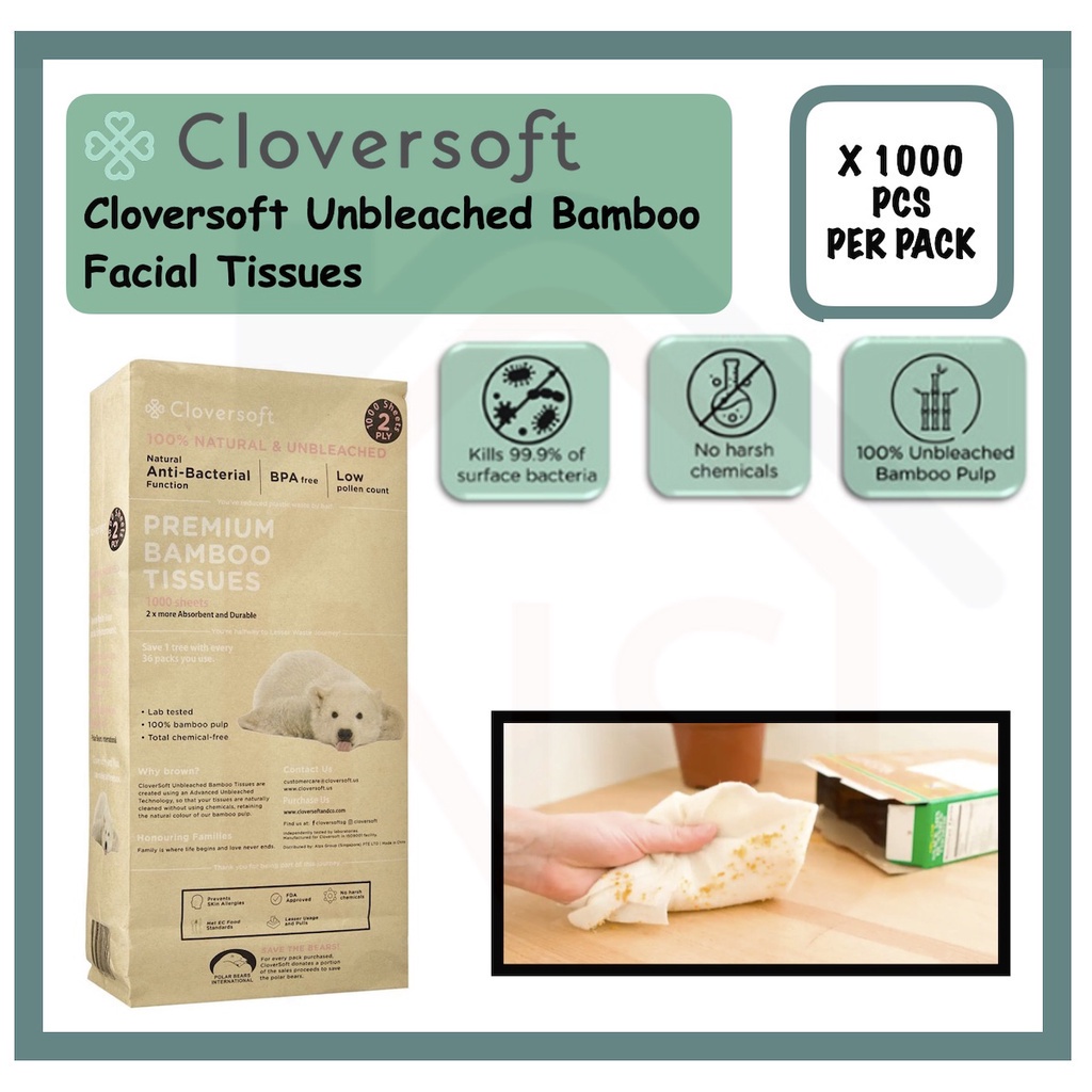 Cloversoft Plant-Based Unbleached Bamboo Facial Tissue 2 Ply 1000 ...