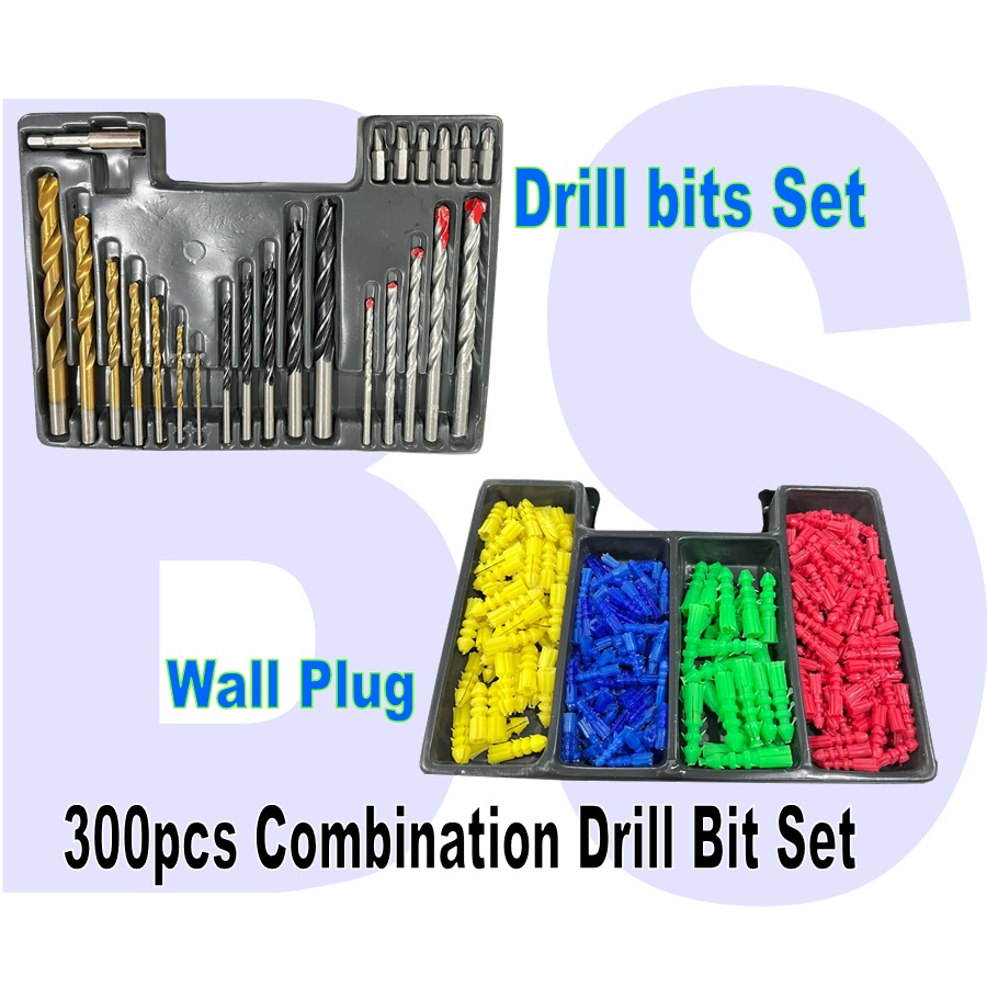 BANSOON 300pcs Combination Drill Bit Set. Include wall plug. | Shopee ...