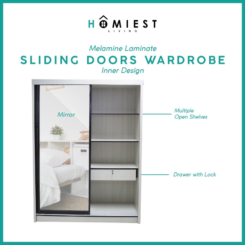 [HOMIEST] TIA Melamine Half mirror Sliding Wardrobe in 4ft / 5ft ...