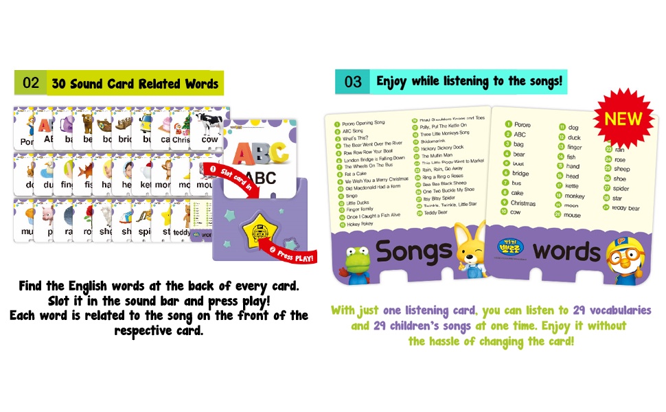 Pororo Tayo English Sound Card Educational Toys with Flash Card Music ...