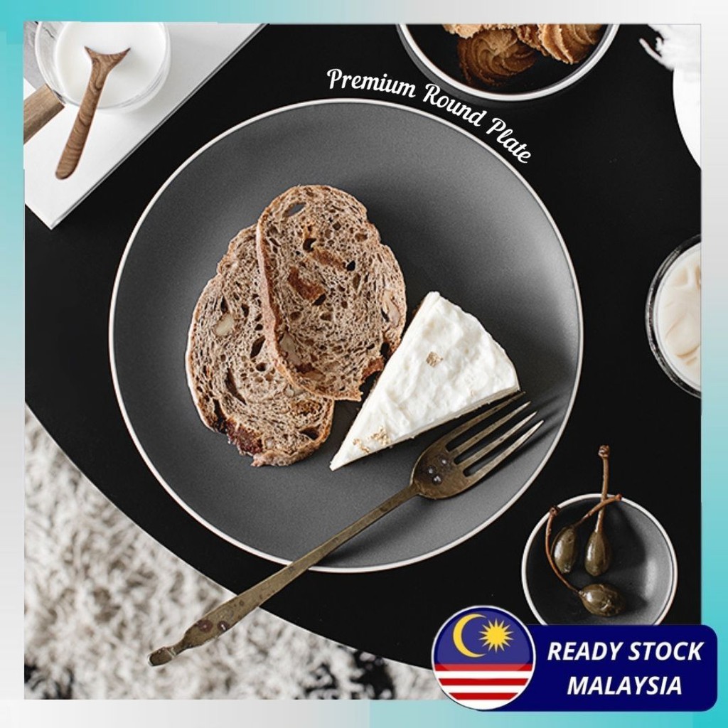 Matte Grey Ceramic Round Plate Cafe Tablewares Classy Simple Fine Dine ...