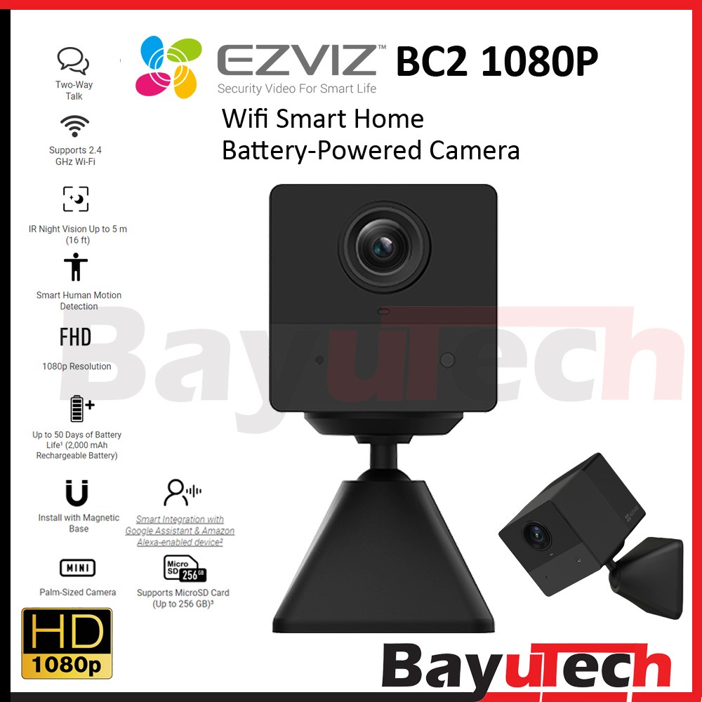 EZVIZ BC2 Mini Palm Sized Indoor Wire-Free Rechargeable Battery Wi-Fi CCTV Camera, Smart Human ...