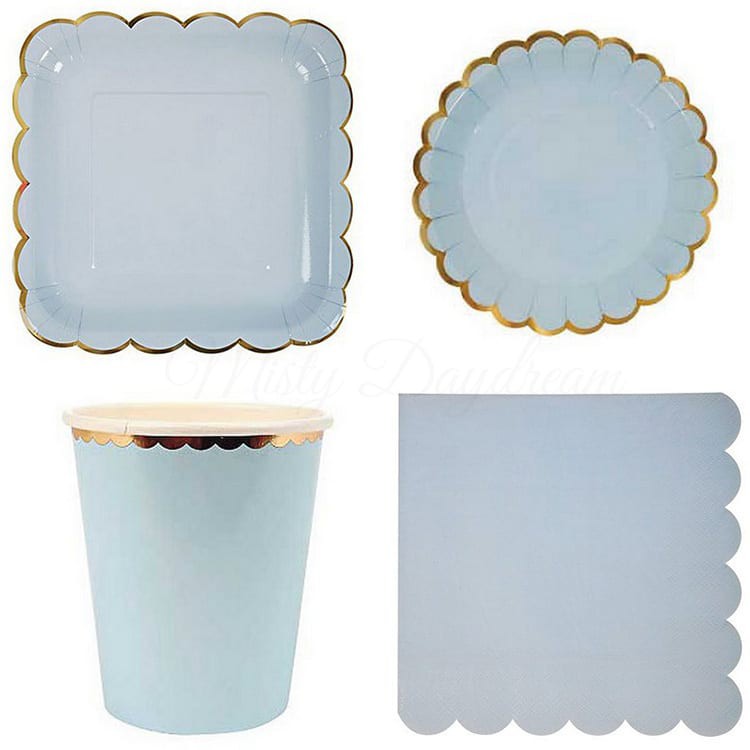 Pastel Blue Party Serveware Package ( 8 x 7″ Small plates, 8 x 9″ Large ...