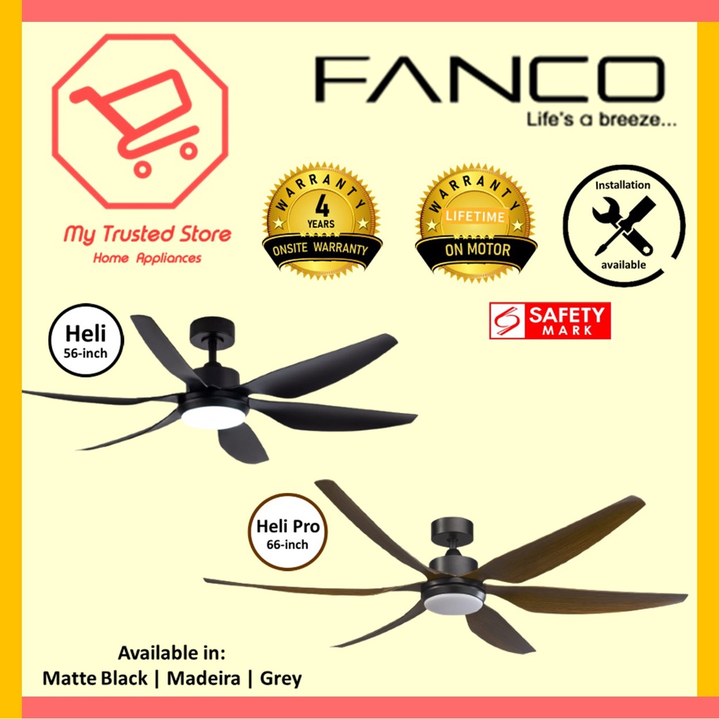 FANCO Heli / Heli Pro (56/66 inch) Ceiling Fan W 3 Tone LED Light Kit ...