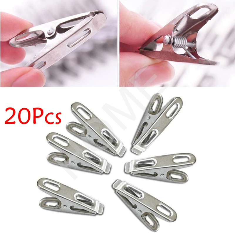 20 Pcs Stainless Steel Flat Mouth Clip Of Multifunctional Clothes Clip ...