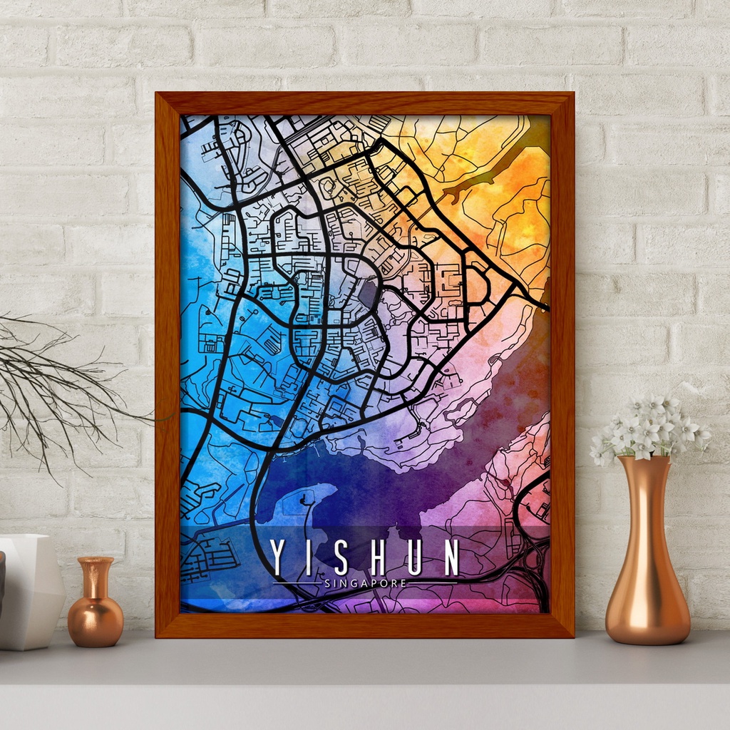 Singapore City Yishun Map Contemporary Art Decor Poster | Shopee Singapore