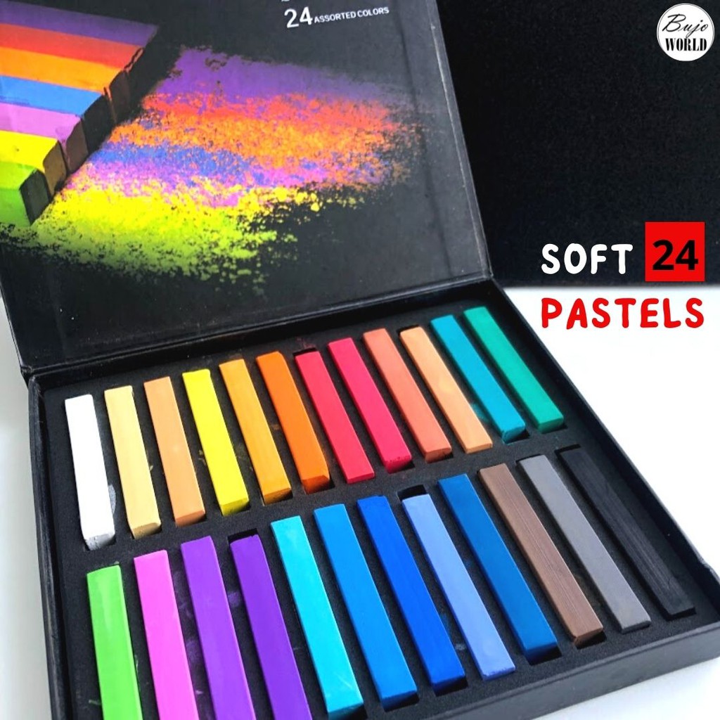 BujoWorld Soft Pastel 24 Colors Square Chalk Stick Artist Pastel Box ...