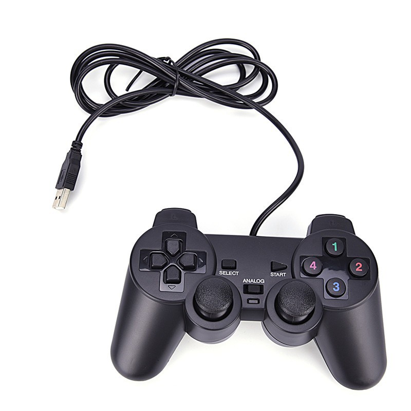 Black USB Dual Shock PC Computer Wired Gamepad Game Controller Joystick ...