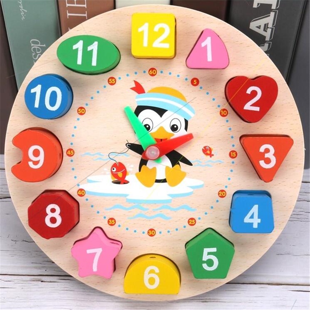 Wooden Clock Puzzle Cartoon Animal Shape Tangram Cognitive Digital ...
