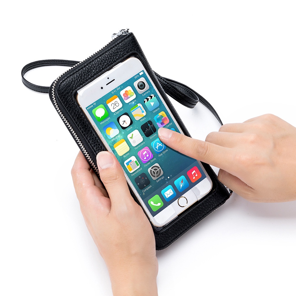 💯Genuine Leather Anti Theft RFID Touch Screen Mobile Phone Handbag ...