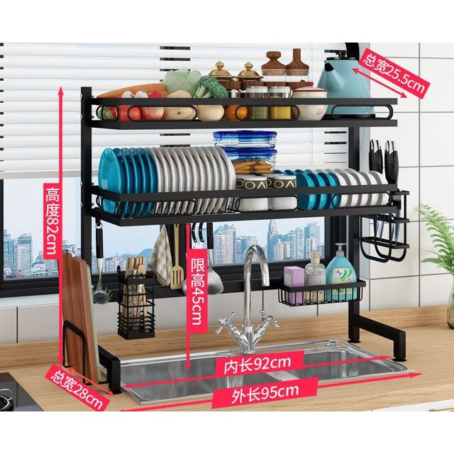 🌈Kitchen Dish Rack 65/75/85/95CM Gutters Shelving 2/3 Layer Storage ...