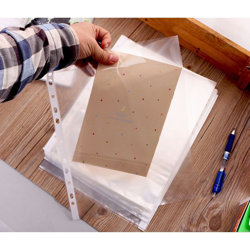 100PCS A4 Loose Leaf Documents Sheet Protectors 11 Holes Plastic ...
