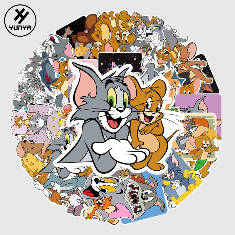 50 Pcs Cartoon Tom and Jerry Waterproof Sticker Skateboarding Snowboard ...