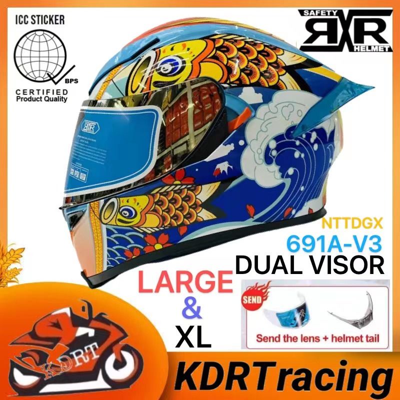RXR 691A-V3 DUAL VISOR FREE LENS AND HELMET TAIL SIZES L(59-60cm) &XL ...