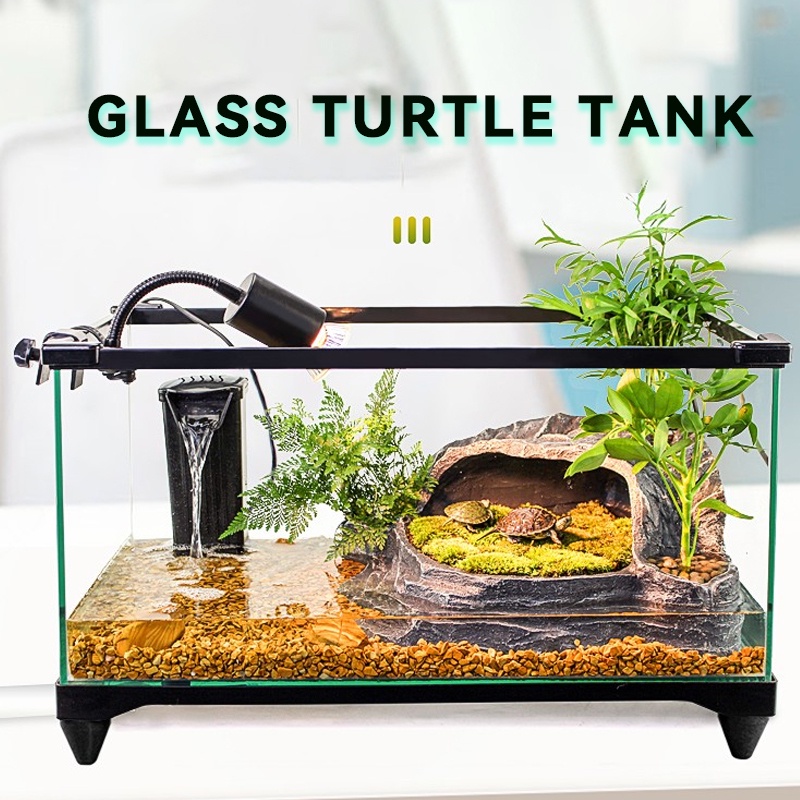 Conwr Glass Turtle Tank Household Living Room Small Villa Feeding Box ...
