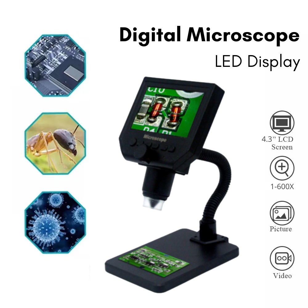 G600 1-600X Digital Microscope 8MP 4.3 Inch HD Color Large LCD Screen ...