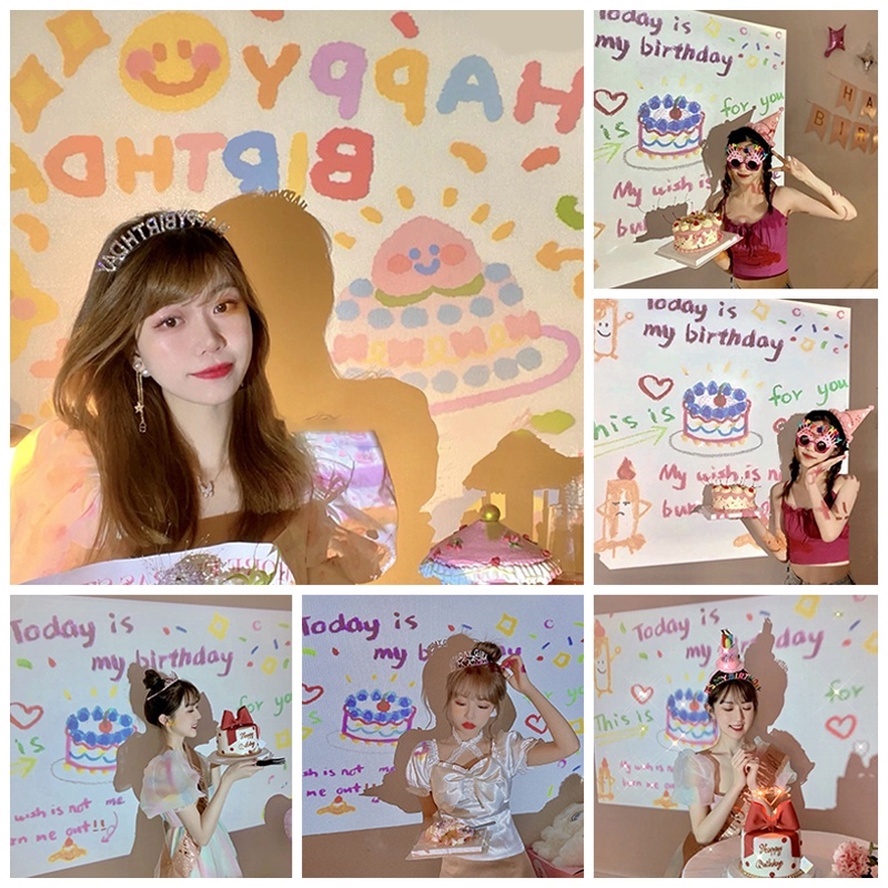Happy Birthday Projection Lamp INS Birthday Party Decoration Photo ...