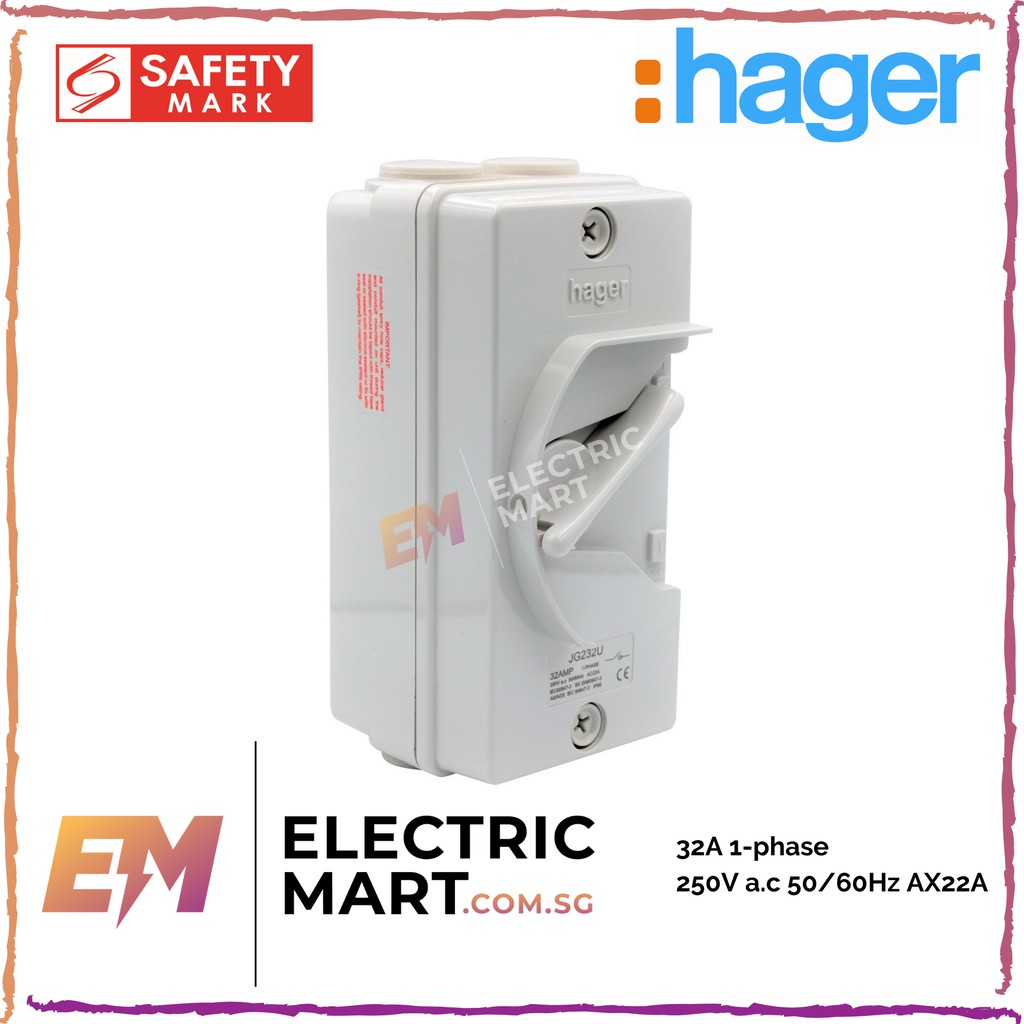 hager JG232U 32A 2 pole 2P PVC Weatherproof Isolator (IP66) | Shopee ...