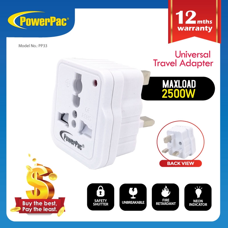 PowerPac 3 Pin Multi Adapter, Universal Travel Adapter, 2 Pin Adapter ...