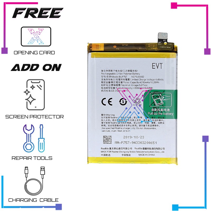 Battery Bateri BLP757 For REALME 6 RMX2001 / REALME 6 PRO (4300 mAh ...