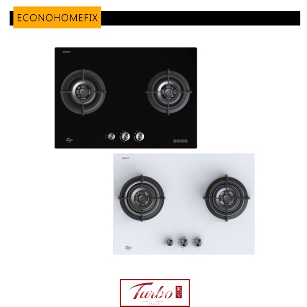 [ TURBO ] T702GV-BK (Black) & T702GV-OW (White) 70cm 2 Burner Built-in Glass Hob Turbo Incanto ...
