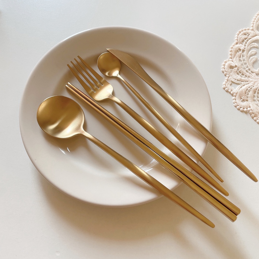 HERA Stainless Steel Cutlery Set Matte Spoon Fork Chopsticks Steak ...