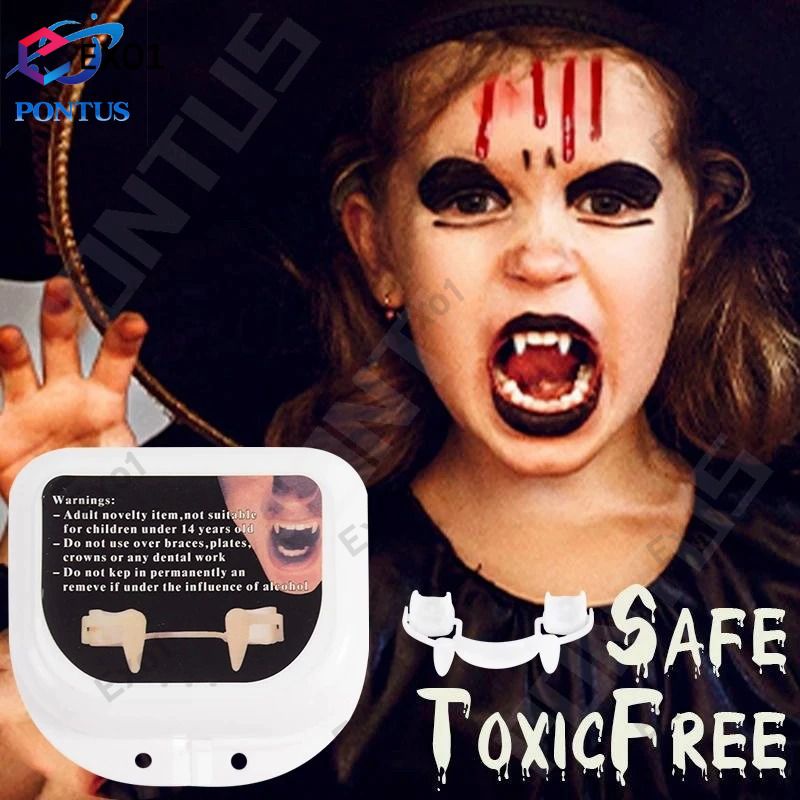 Retractable Vampire Teeth Halloween Toys DIY Cosplay Fake Teeth Monster ...