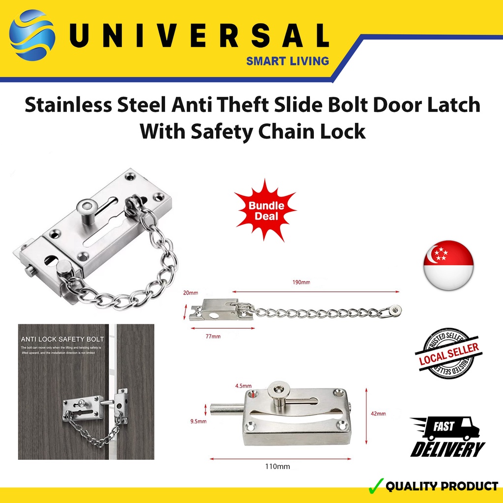 [SG SHOP SELLER] ADL Stainless Steel Anti Theft Slide Bolt Door Latch ...