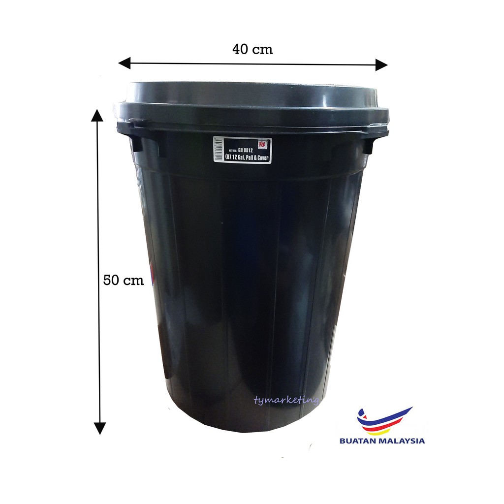 12 Gallon Black Plastic Dustbin With Cover / Tong Sampah Hitam / Garbage Bin / Rubbish Bin ...