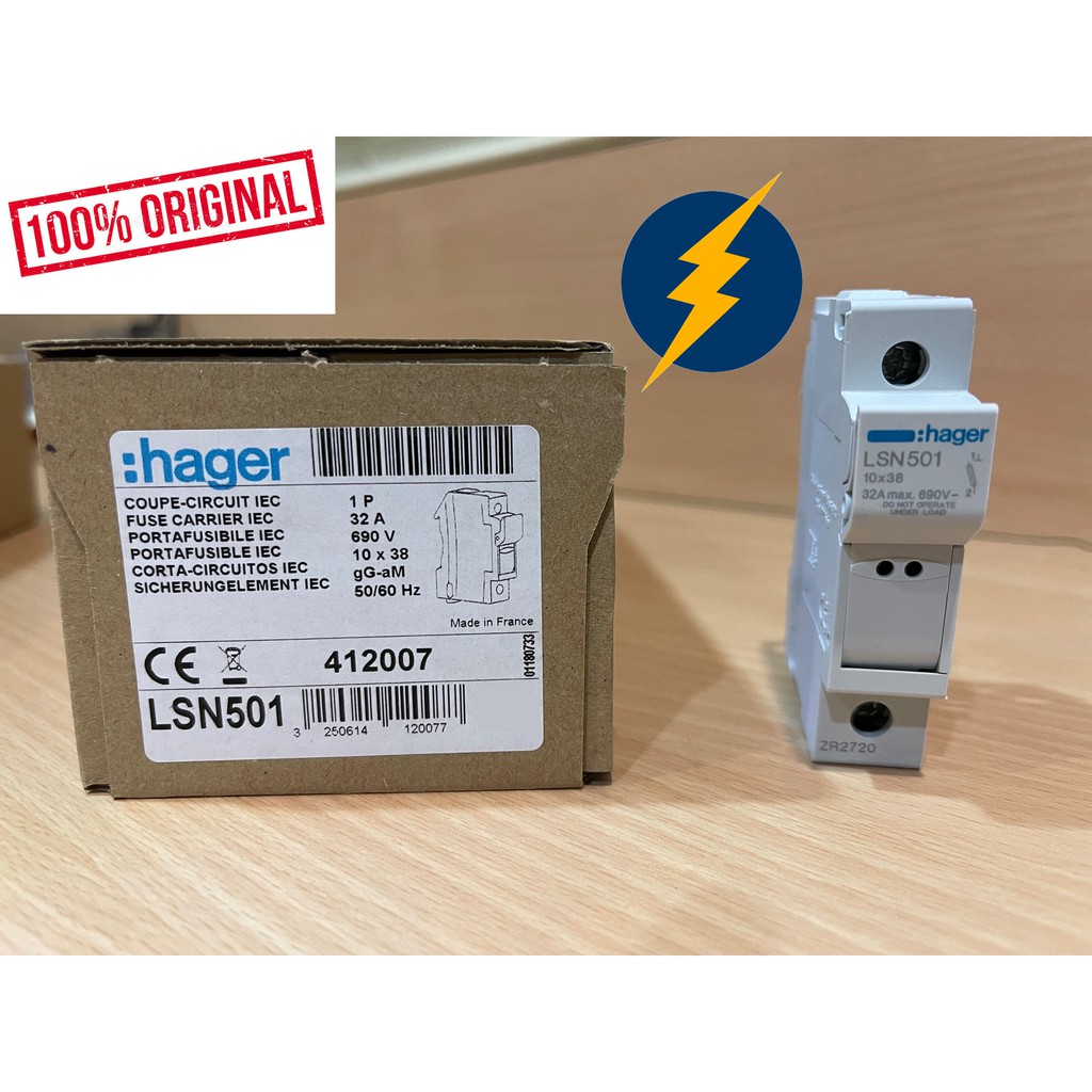 HAGER LSN501 Fuse carrier 1P 32A 690V L38 1M | Shopee Singapore