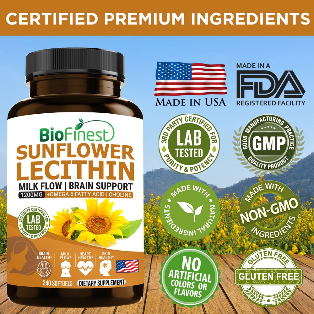 Biofinest Sunflower Lecithin 1200mg - Omega 6 - Breastfeeding Lactation ...