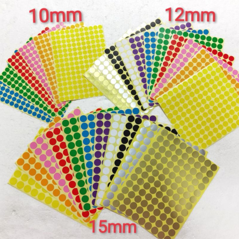 SG Seller{10 Sheets Set} 10 mm to 15 mm, Color Round Sticker/ Dot ...