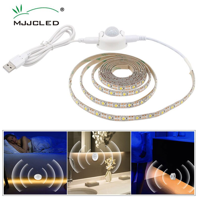 0.5m-3m USB Motion Sensor LED Strip Light Cupboard Wardrobe Bed Lamp ...