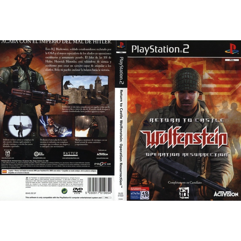 PS2 CD DVD Games Return To Castle Wolfenstein Operation Resurrection ...