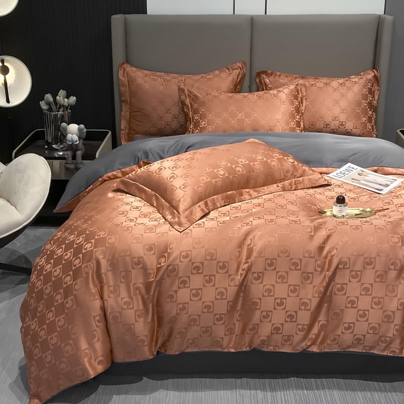 4 IN 1 Ice Cooling Jacquard Bed Sheed Set Satin Silk Comforter Cover ...