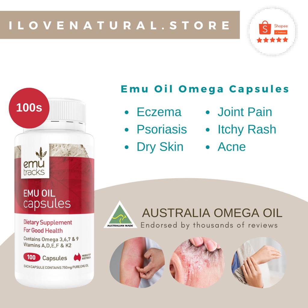 Emu Tracks Emu Oil Capsules - 100/200s. Contains Omega 3, 6, 7 & 9 and ...