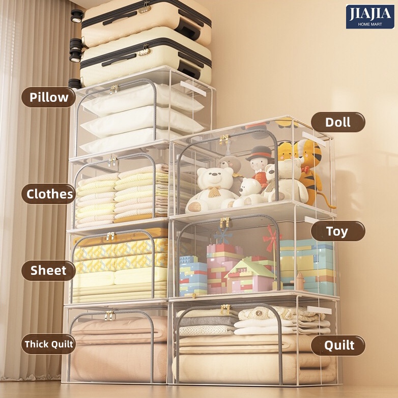 SG SHIP Steel Frame Storage Boxes Foldable Breathable Transparent ...