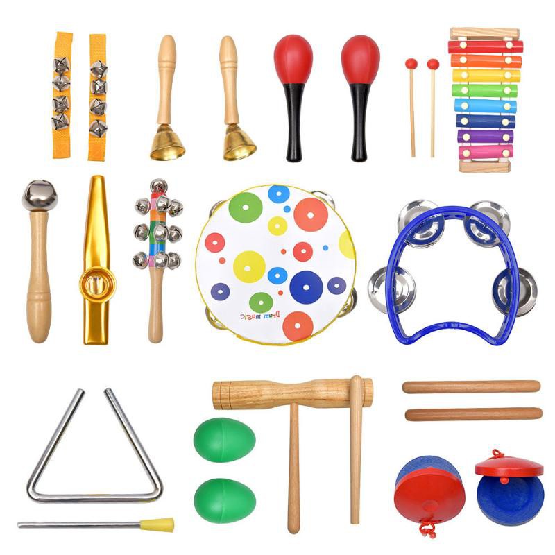 19 Pcs Kids Percussion Instrument Set Early Education Wooden Musical ...