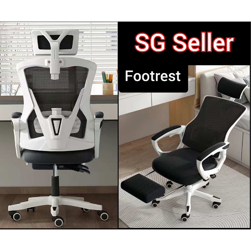 (Free Installation) High Back Ergonomic Mesh Chair Retractable Footrest ...