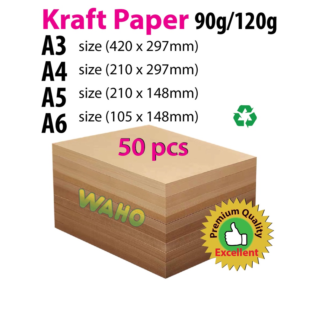 50 pcs Brown Paper / Kraft Paper / 90gsm / 120gsm / A3 / A4 / A5 / A6 ...
