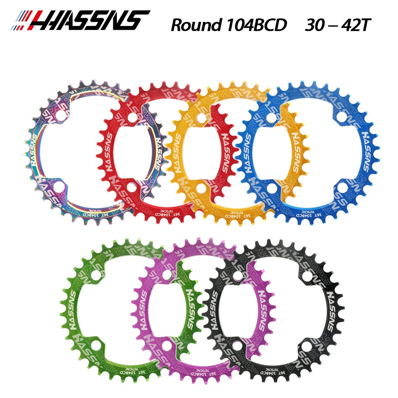 HASSNS Chainring 104BCD Round Narrow Wide Chainring MTB Bicycle 32T 34T 36T 38T Bike Crankset ...
