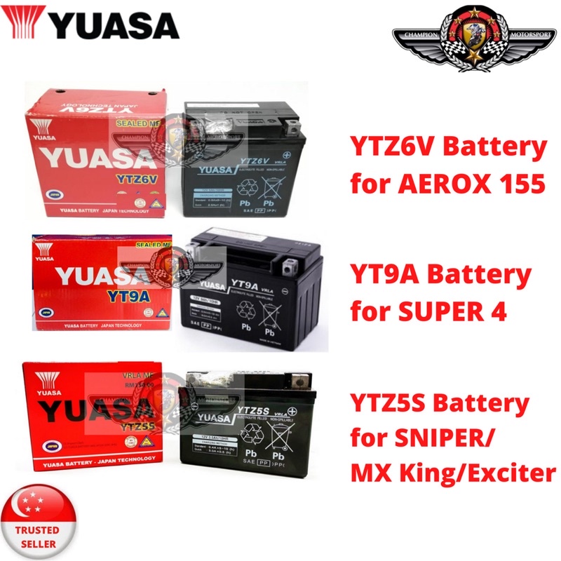 YUASA MOTORCYCLE BATTERY YTZ6V AEROX/ YT9A SUPER 4/ YTZ5S SNIPER, MX ...
