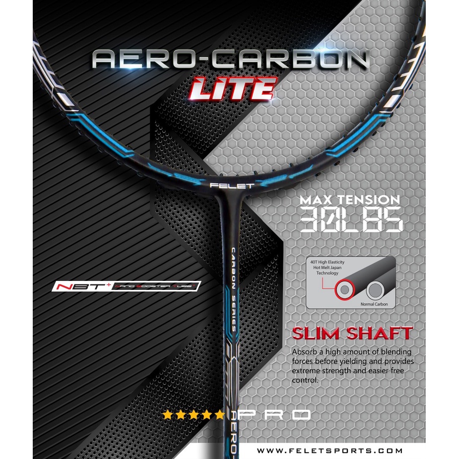 Felet Fleet Badminton Racket Aero Carbon Lite 7U | Shopee Singapore