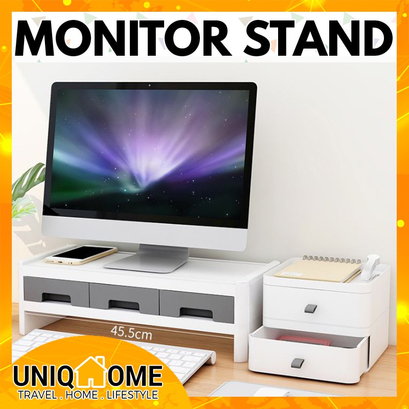 Uniqhome PC Monitor Stand Dual Tier Desktop Monitor Stand with drawers ...