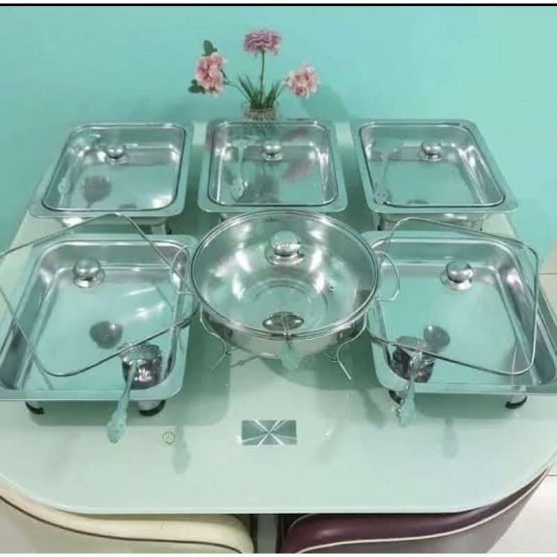 6 sets of full glass buffet sets / glass fast food sets / buffet place ...