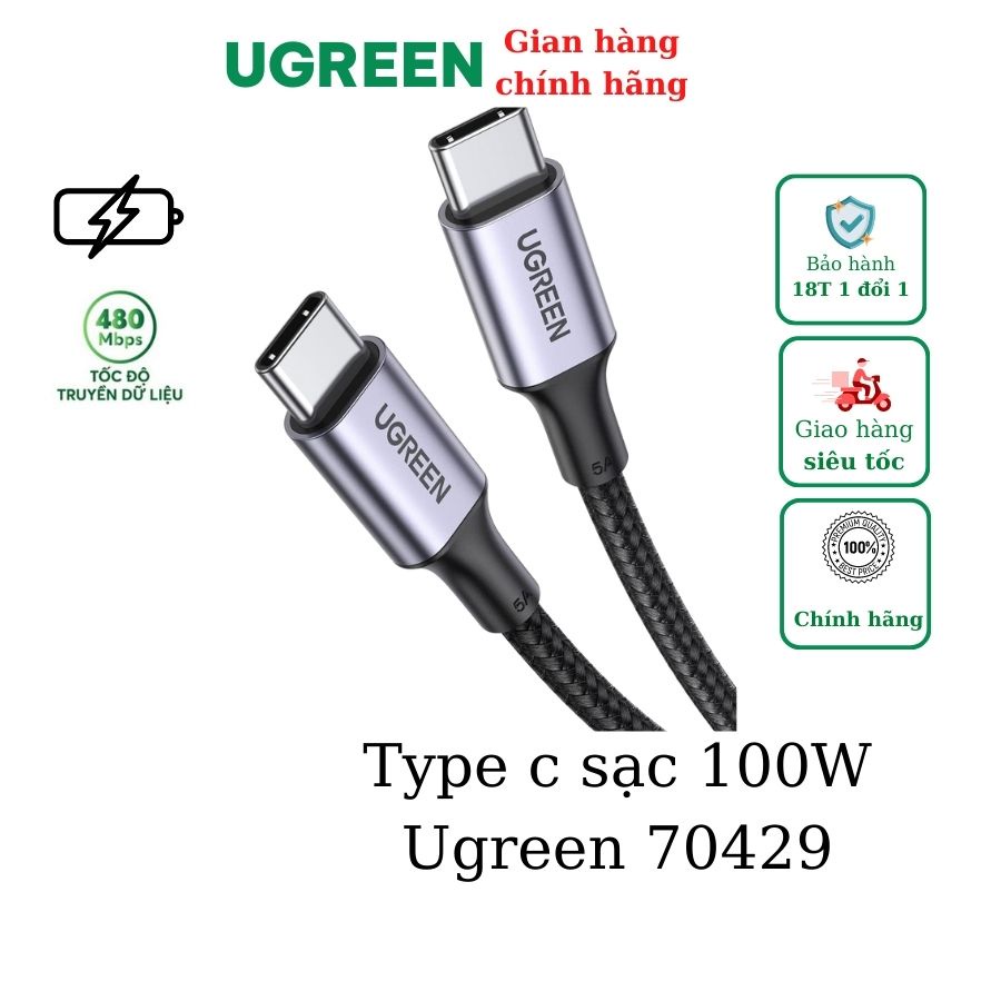 Type C charging cable 2m long PD 100W Ugreen 70429 | Shopee Singapore