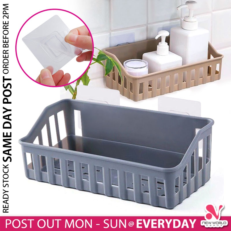 FREE 2 X ADHESIVE 》Strong Suction Cup Storage Wall Rack Bathroom ...