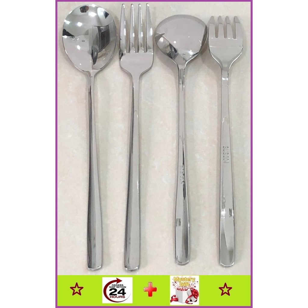 SUS304 / Stainless Steel 304 Korean Style Spoon & Fork (2-Sets ...