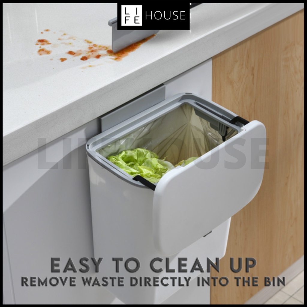 Upgraded 9L Hanging Dustbin Rubbish Bin Kitchen Large Trash Bin Can Big ...