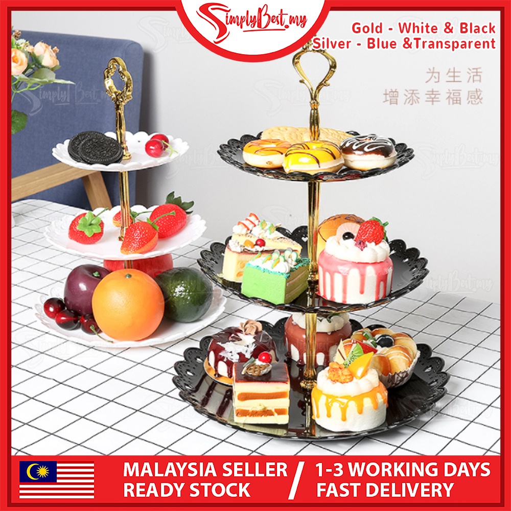 SIMPLYBEST 3 Tier High Tea Stand Dessert Plates Plastic Cupcake Tea ...